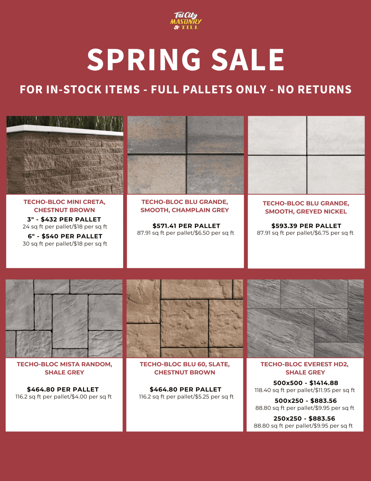 Clearance Sale - Tri City Masonry & Tile